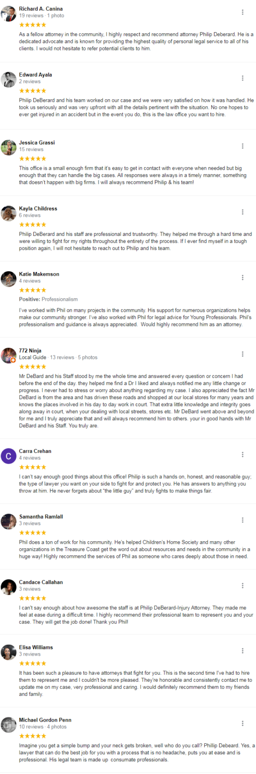 Reviews - Florida Truck Accident Lawyer Philip Deberard
